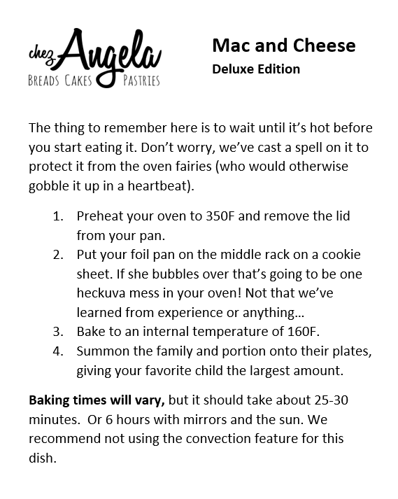 Baking and Reheating Instructions - ChezAngela